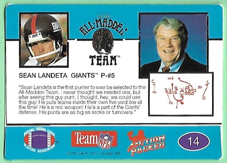 1990 Action Packed The All-Madden Team - Sean Landeta #14 for sale ...