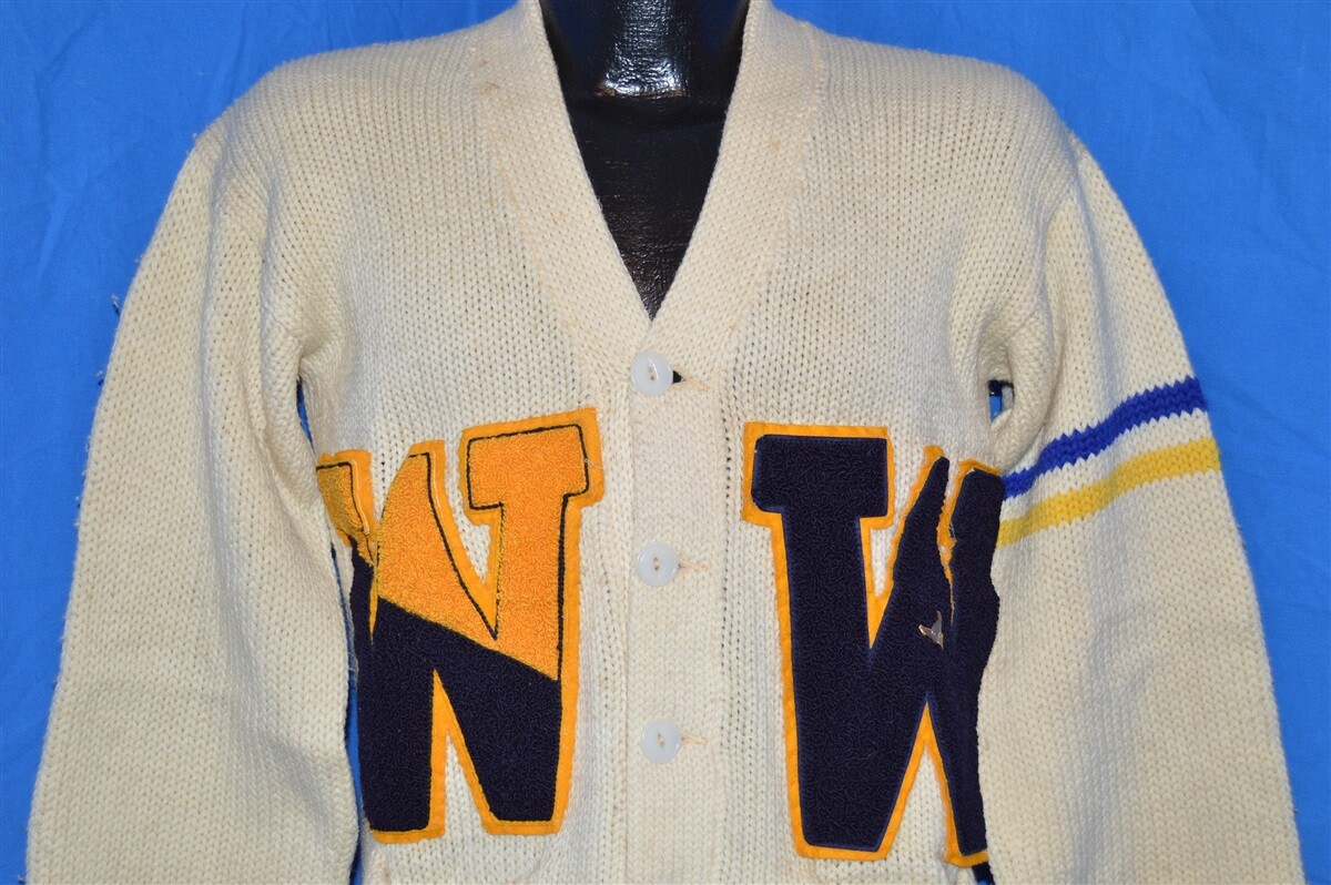 vtg 40s PRINCETON KNITTING MILLS VARSITY CARDIGAN WOOL W SWEATER Medium ...