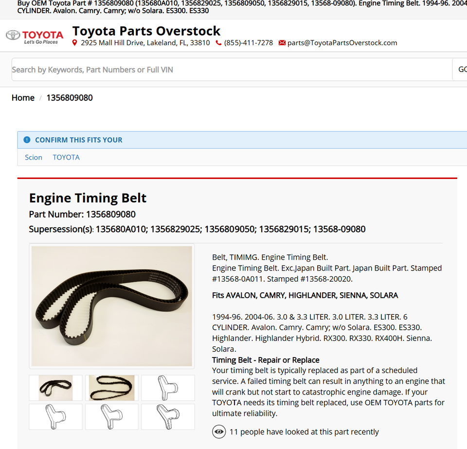 NEW OEM GENUINE TOYOTA TIMING BELT 13568-09080 2004-2009 LEXUS RX330 ...