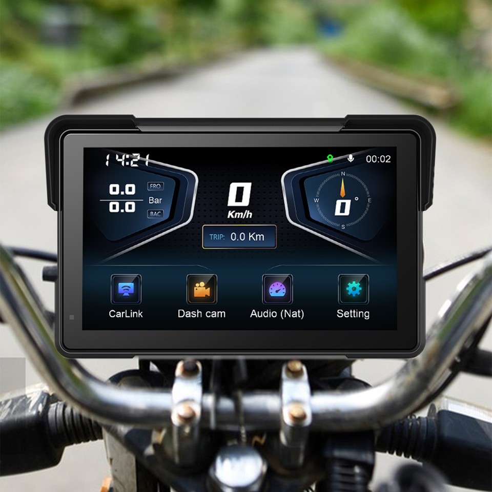 7" Motorcycle GPS Navigation Screen Wireless CarPlay Android Waterproof ...