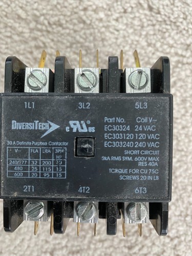 DiversiTech EC303120 Definite Purpose, 3P, 30A, 120VAC Coil 95247085859 ...