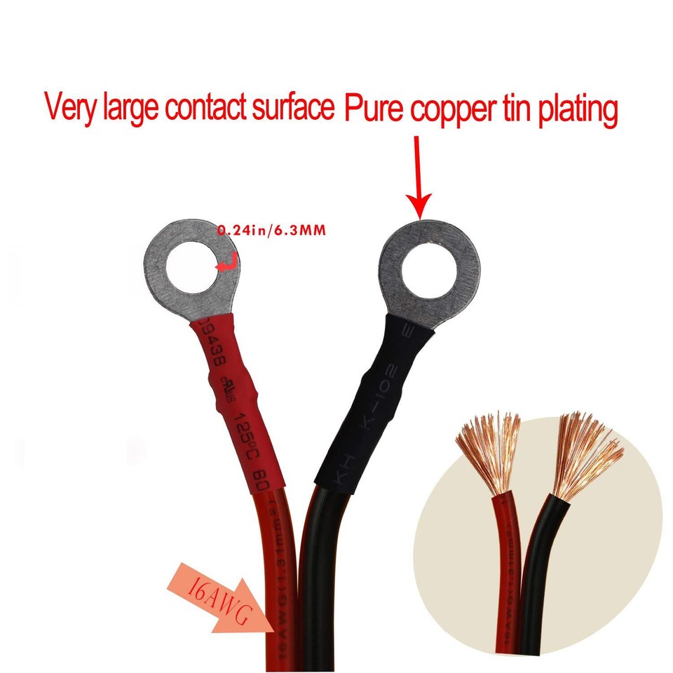 10.5FT/3.2m 16 AWG Extension Cord Eyelet Terminal with Battery Clamp ...