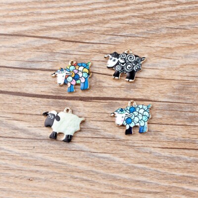 10Pcs Fashion Enamel Cute Sheep Charms Pendants Jewelry Crafts Keychain ...