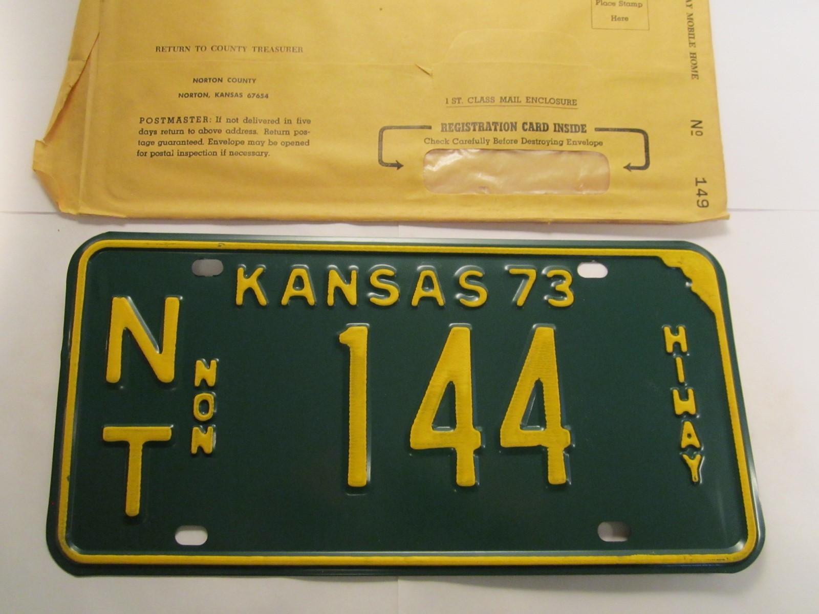 *Unused* LICENSE PLATE Non Highway Tag 1973 KANSAS NT 144 Norton County ...