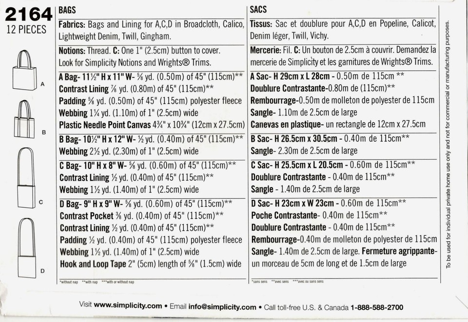 Simplicity 2164 Bags Learn to Sew Purses Handbag Pattern Uncut | eBay