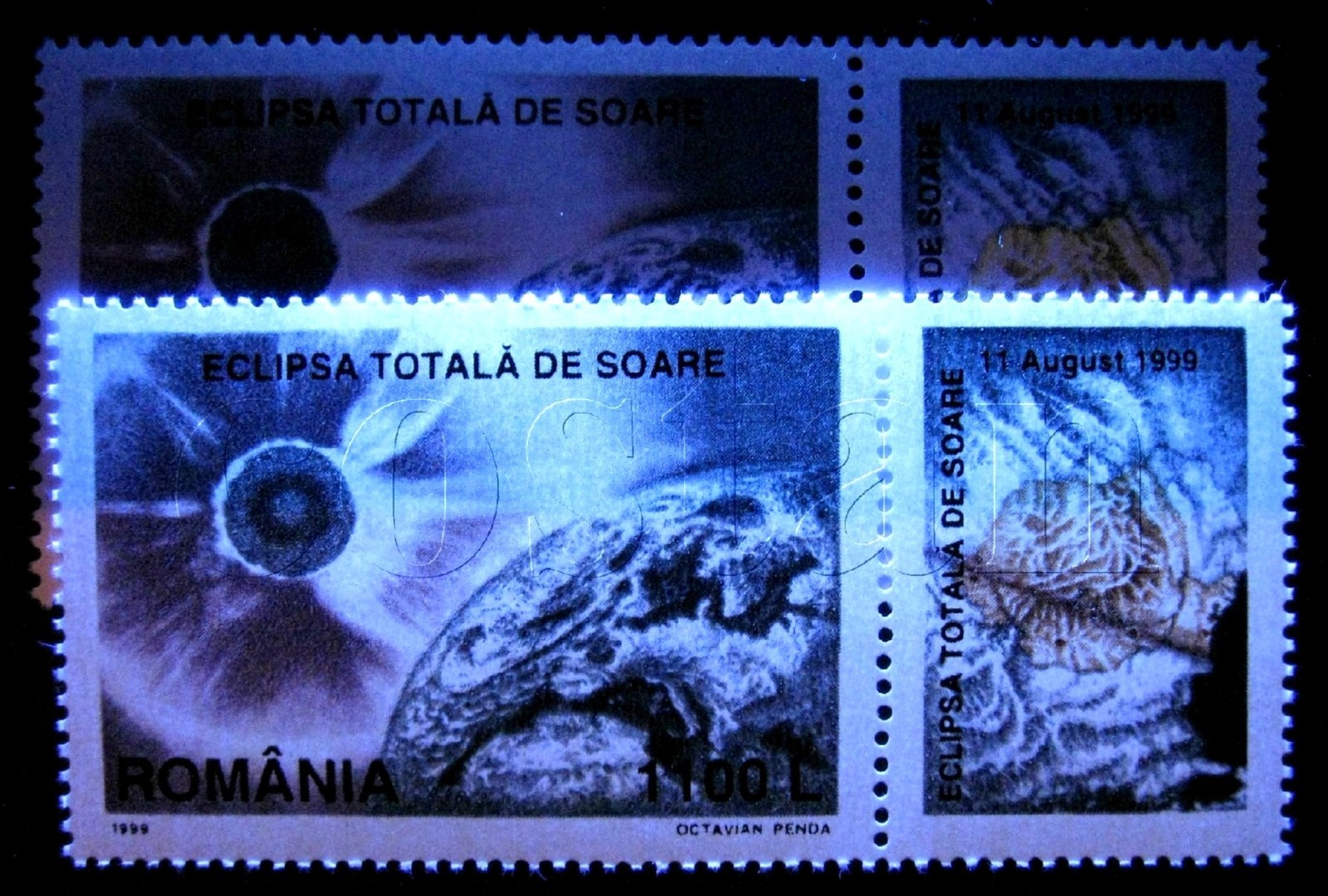 1999 Solar/Sun Eclipse,Romania,M.5420,TAB,Regular +Fluorescent-Paper ...