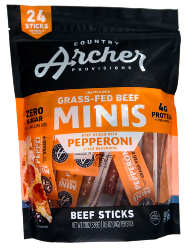 Country Archer Pepperoni Mini Beef Sticks. 0.5oz. 24 Pack Grass-Fed No ...