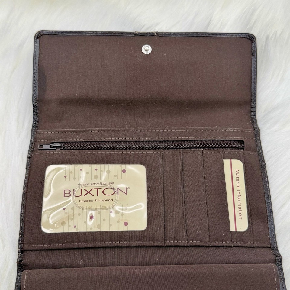 Vintage Buxton BUXHYDE Brown Leather Checkbook Wallet Kiss Lock Change ...