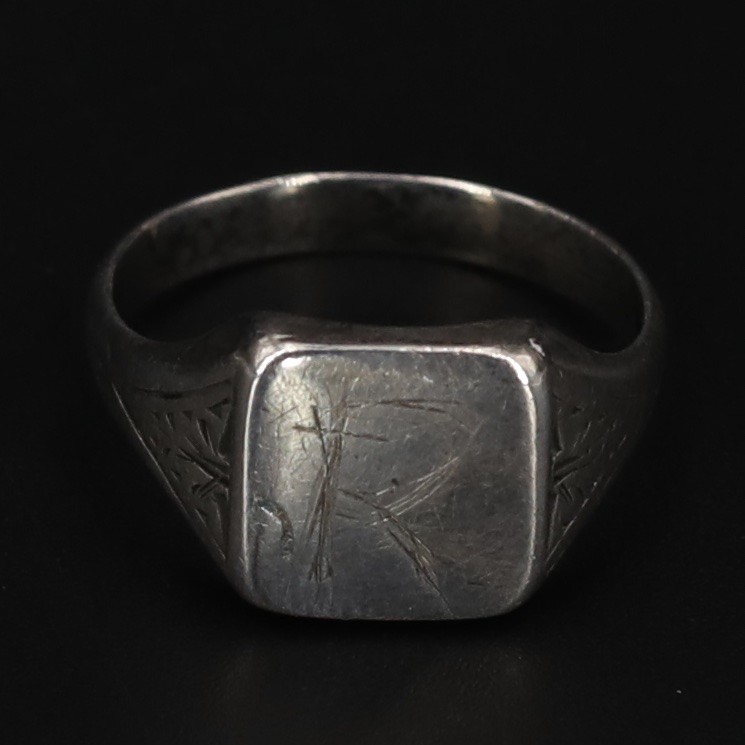 VTG Sterling Silver - WWII Engraved "R" Men's Signet Ring Size 6 - 3.5g ...