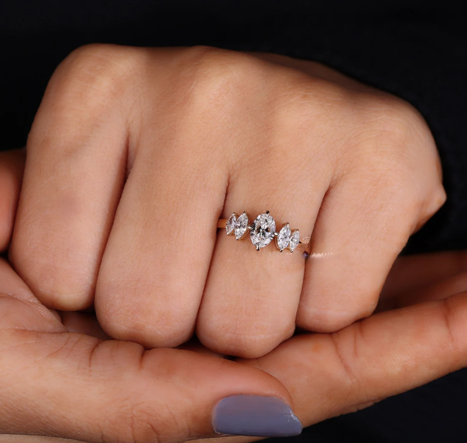 Wedding Ring Oval 1.00 Ct IGI GIA Lab Created 3-Stone Diamond 14k ...