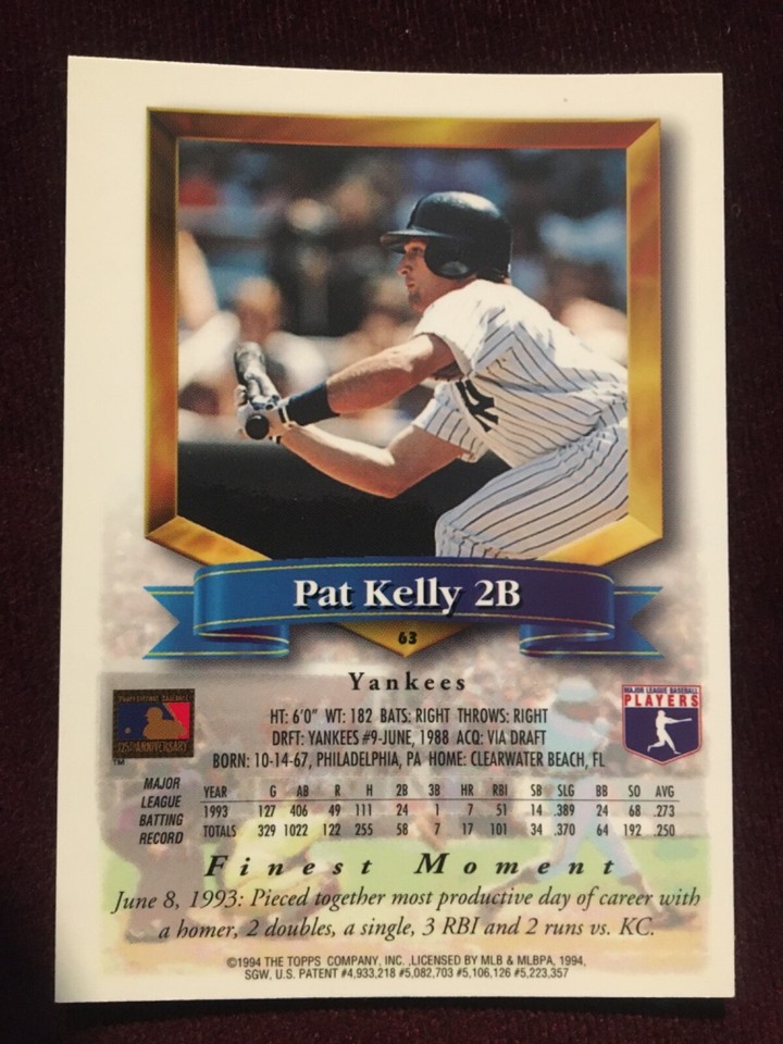 1994 Topps Finest #63 Yankees Pat Kelly Baseball Card | eBay