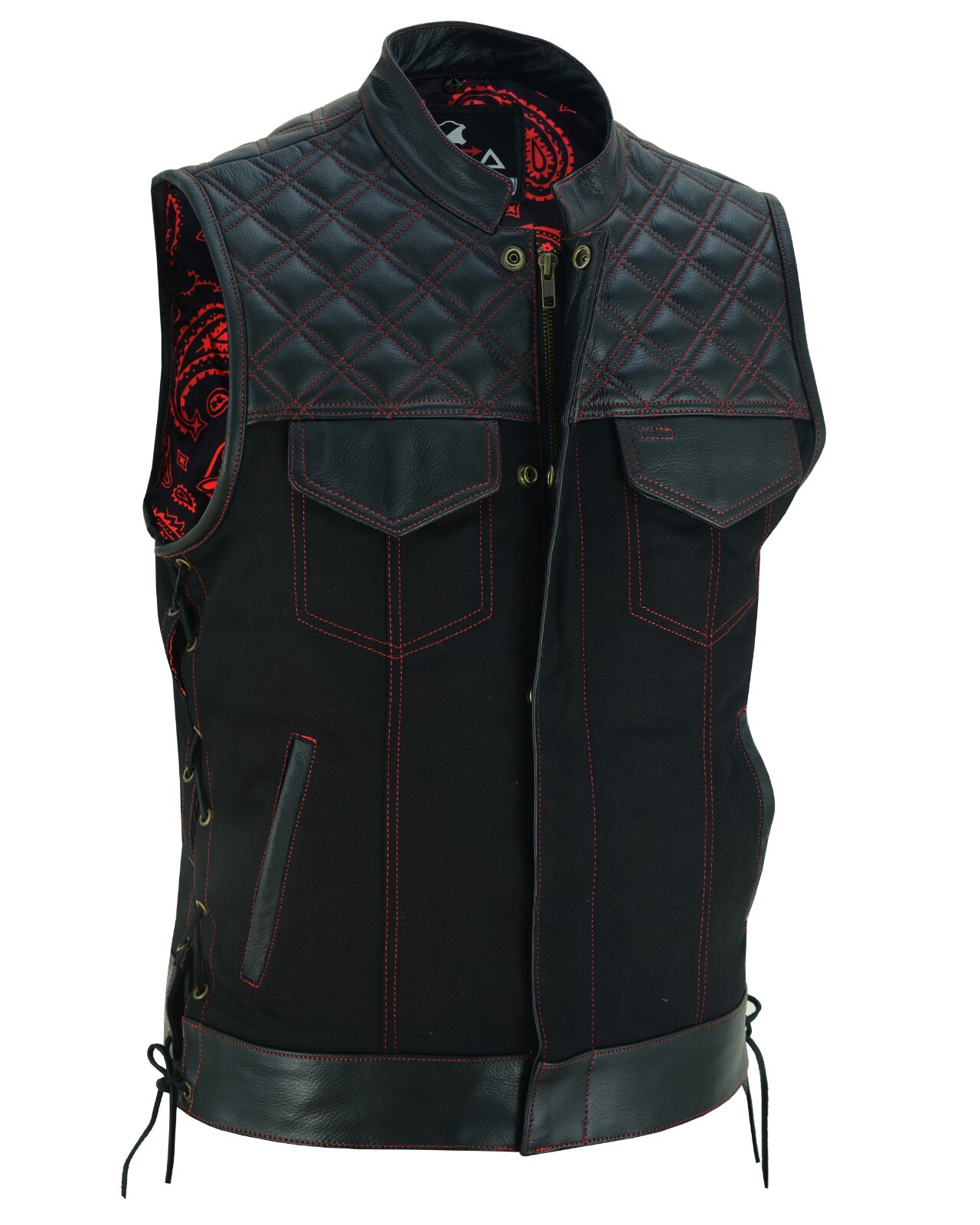 Mens Red Diamond Quilted Hunting Club Cut off Vest with Laces | eBay