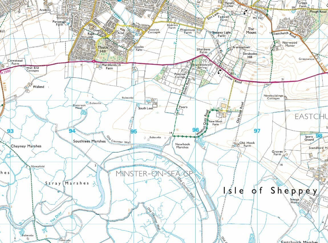 ISLE OF SHEPPEY WALL MAP - Ordnance Survey. Isle of Sheppey Map ...