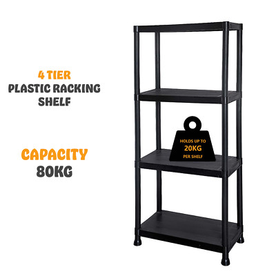 4 Tier Plastic Shelving Home Storage Unit Shelves Racks Garage ...