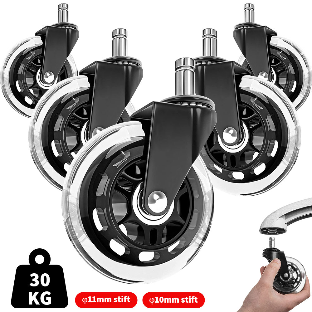 5x Bürostuhl Rollen leise & kratzerfrei - Universal Hartbodenrollen NEU ...