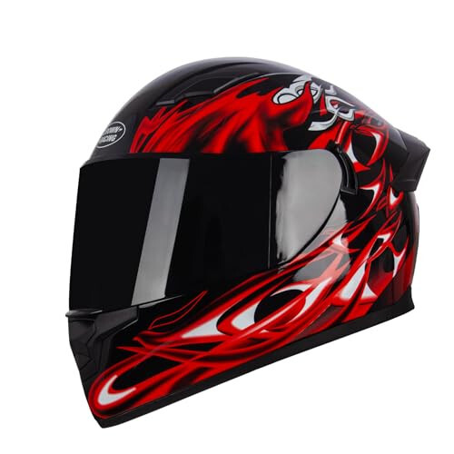 Red Flame L | Crown Racing Full Face Motorcycle Helmet 2 Lenses with ...