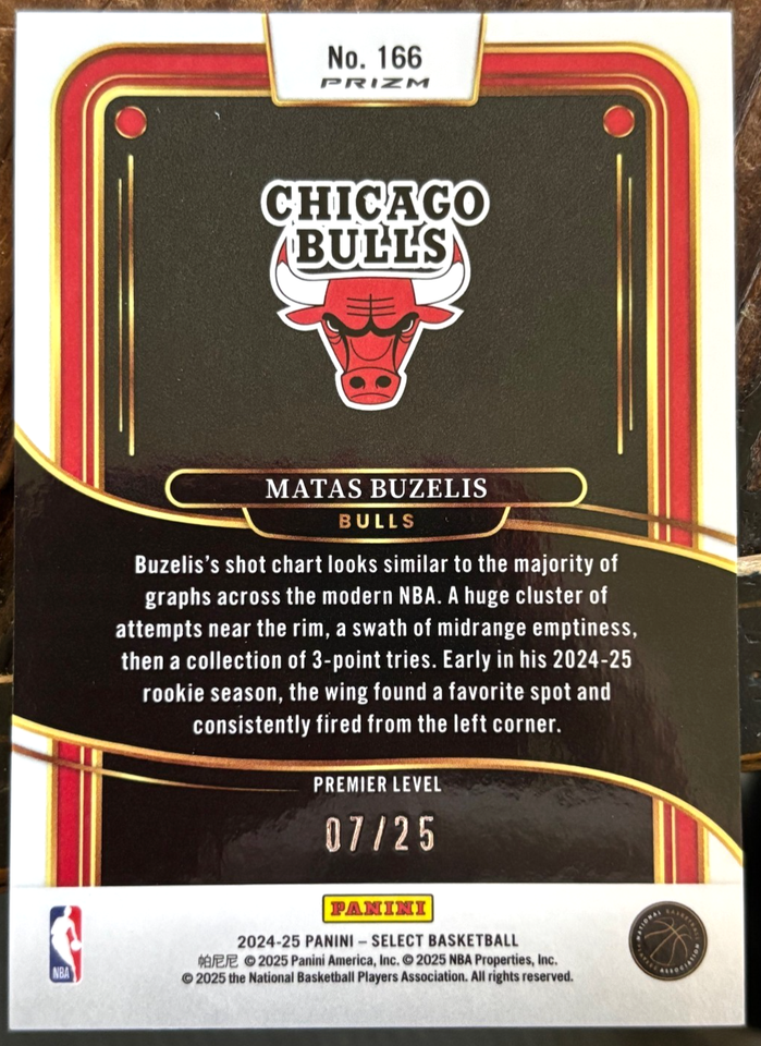 2024-25 Matas Buzelis /25 Disco Blue Select Rookie Premier RC Bulls ...