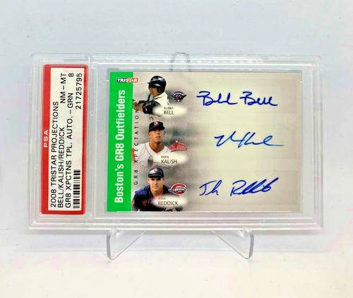 MLB 2008 "Bubba Bell Ryan Kalish Josh Reddick" Triple Auto 43/50 PSA 8 ...