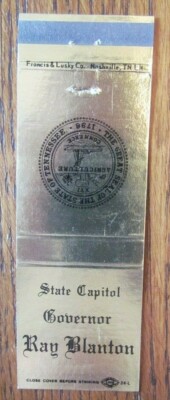 POLITICAL MATCHBOOK COVER: TENNESSE STATE GOVERNOR RAY BLANTON ...