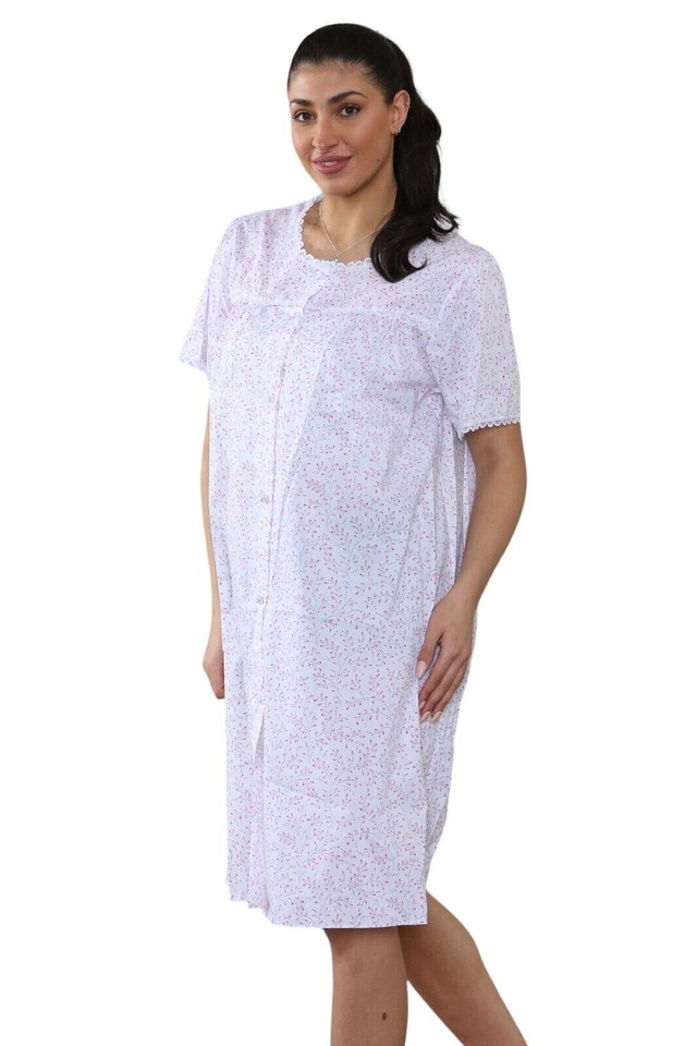 Floral Button Front Opening Nightie Polycotton Woven Ladies Summer ...