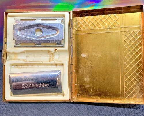 Vintage Gold Tone Gillette Razor & Blade Holder Case Made USA | eBay