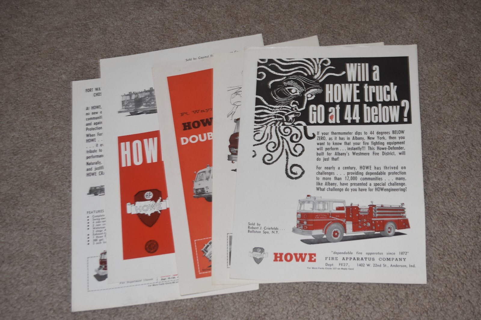 5 Vintage Print Ads Howe Fire Apparatus Co. Truck Engine | eBay