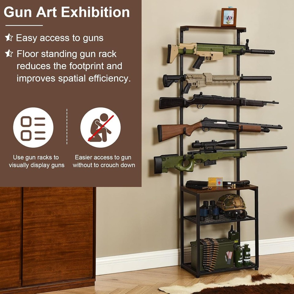 Rifle Gun Rack Wall Display Stand Storage Organizer Holder Holds up 5 ...