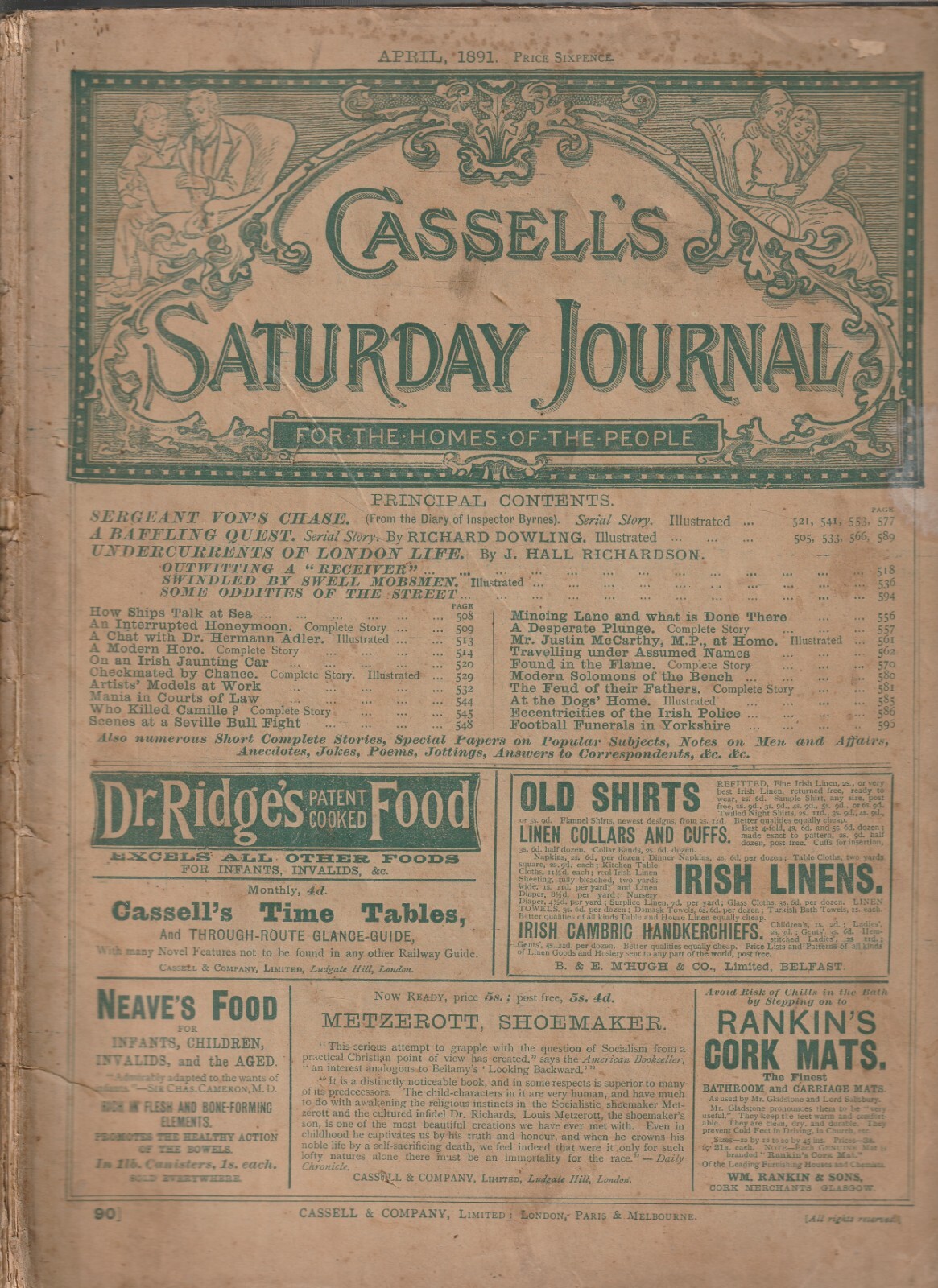 VINTAGE , CASSELL'S SATURDAY JOURNAL , MAGAZINE , APRIL 1891 | eBay ...