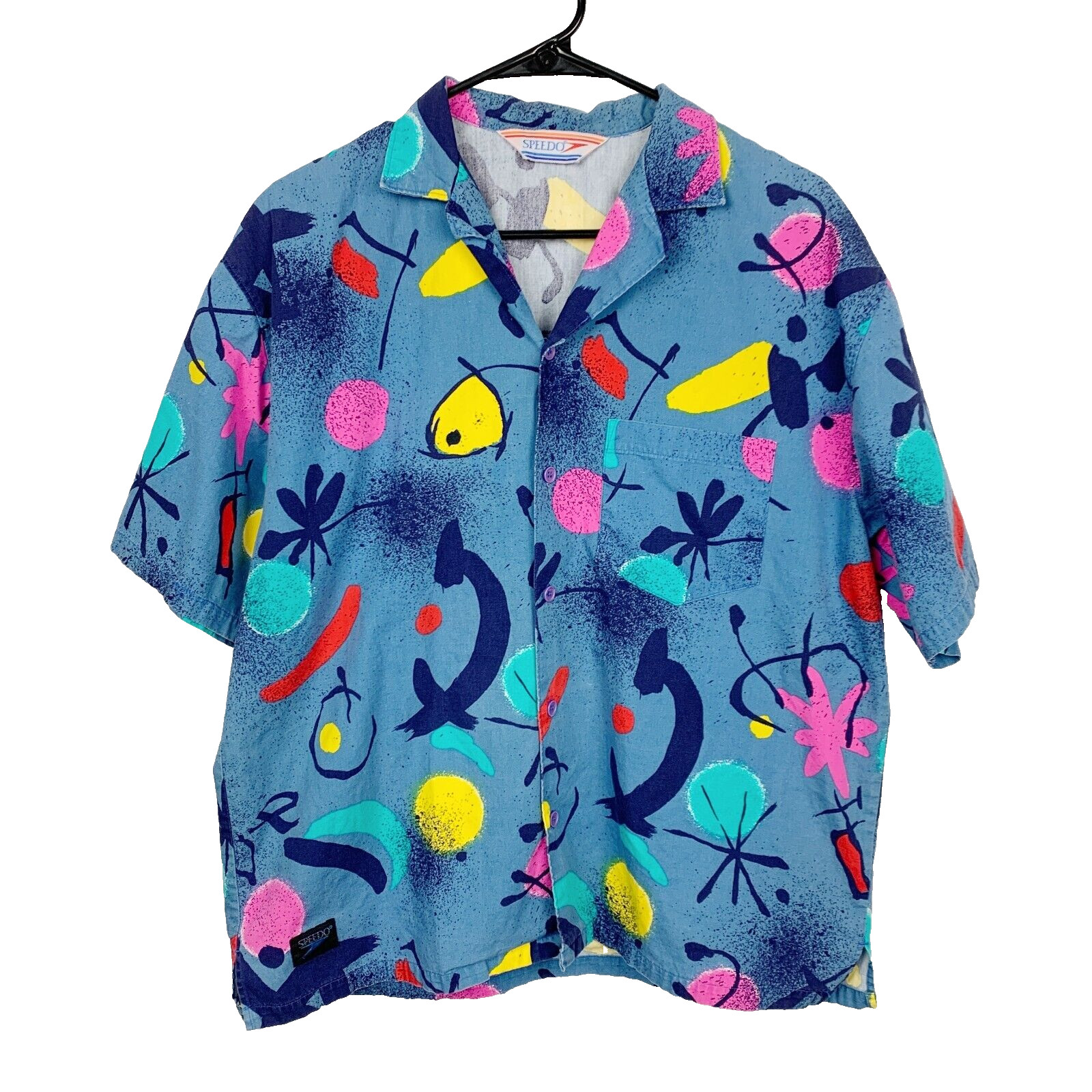 Vintage Speedo Bright Rad Button Up Camp Shirt Large - Gem