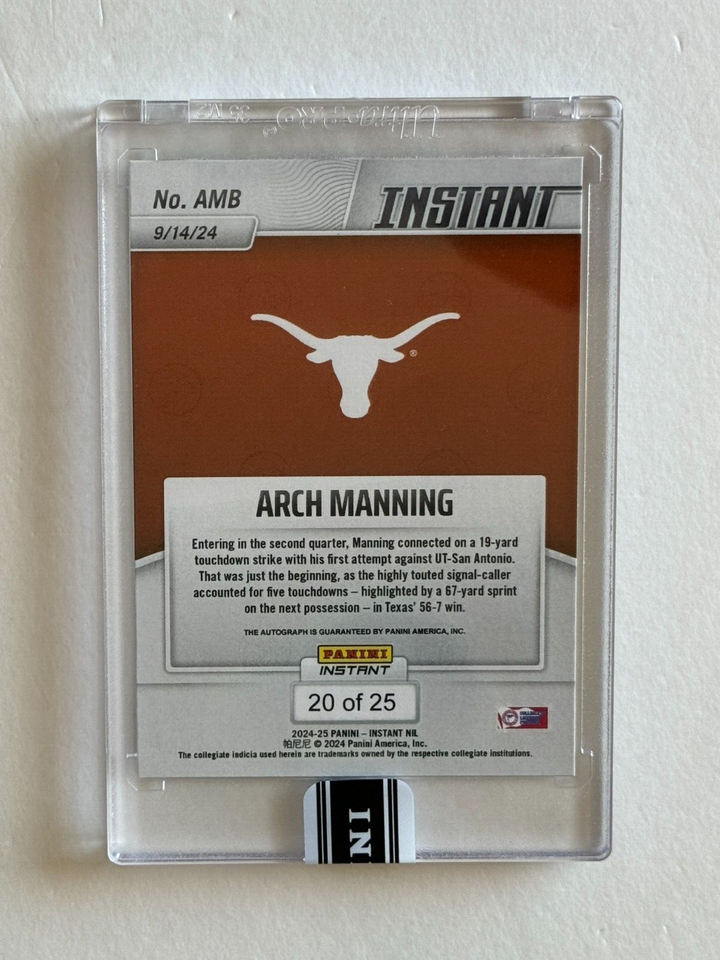 2024 Panini Instant NIL Texas Longhorns ARCH MANNING Autographed AUTO ...