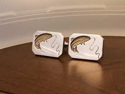 VTG FLY FISHING CUFF LINKS CUFFLINKS ANSON SILVER TONE METAL SPORTS ...