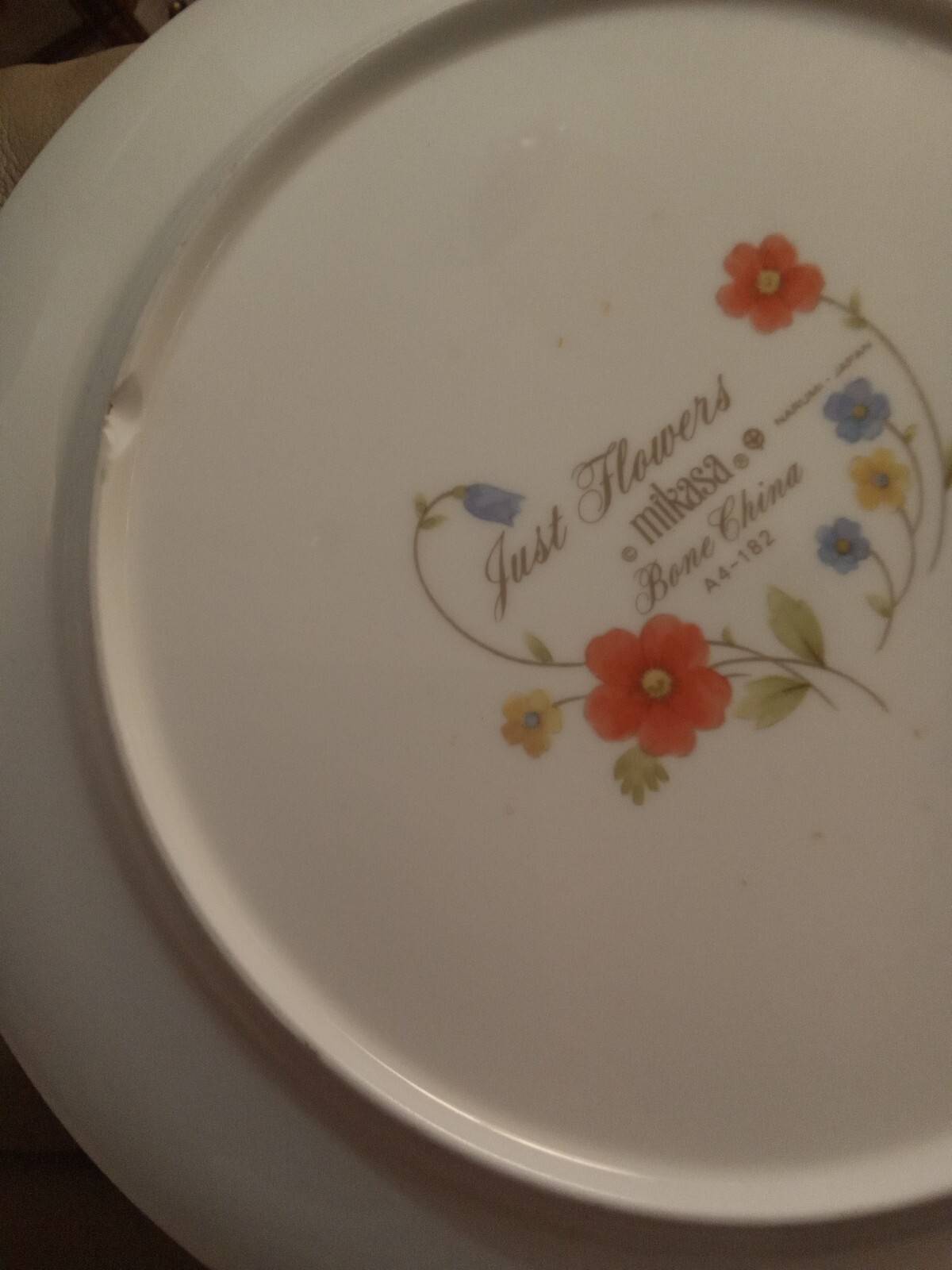 Mikasa Just Flowers A4-182 Dinner Plates White Bone China 10.5" Set of ...