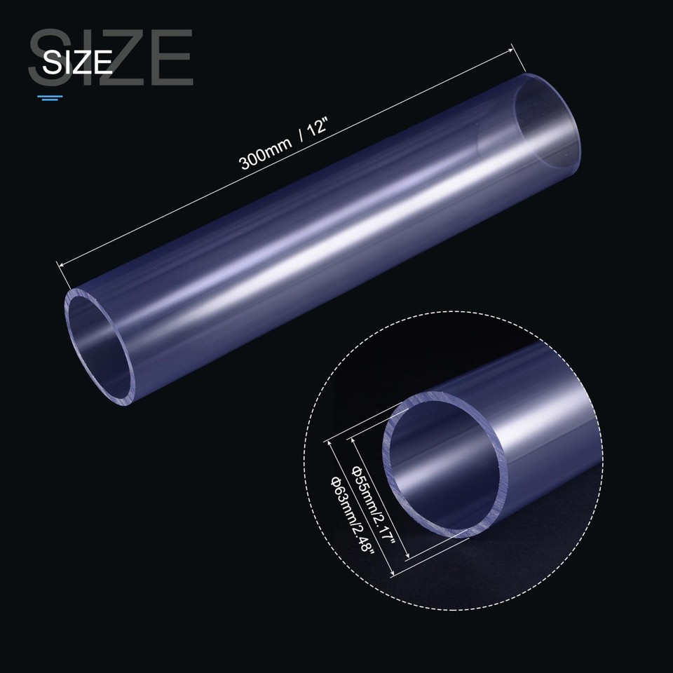PVC Rigid Round Pipe 55mm ID 63mm OD 0.3 m Transparent Blue High ...