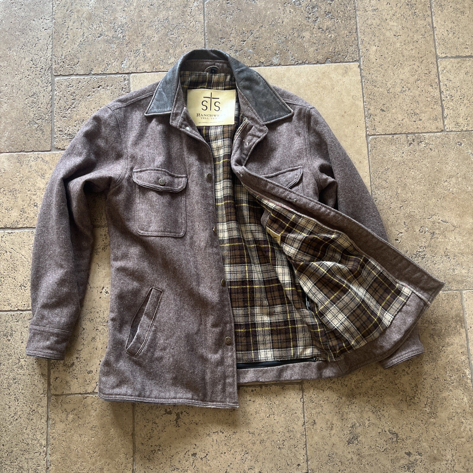 STS Ranchwear Jacket Men Size L Western Brown Leather Wool Shirt THE ...