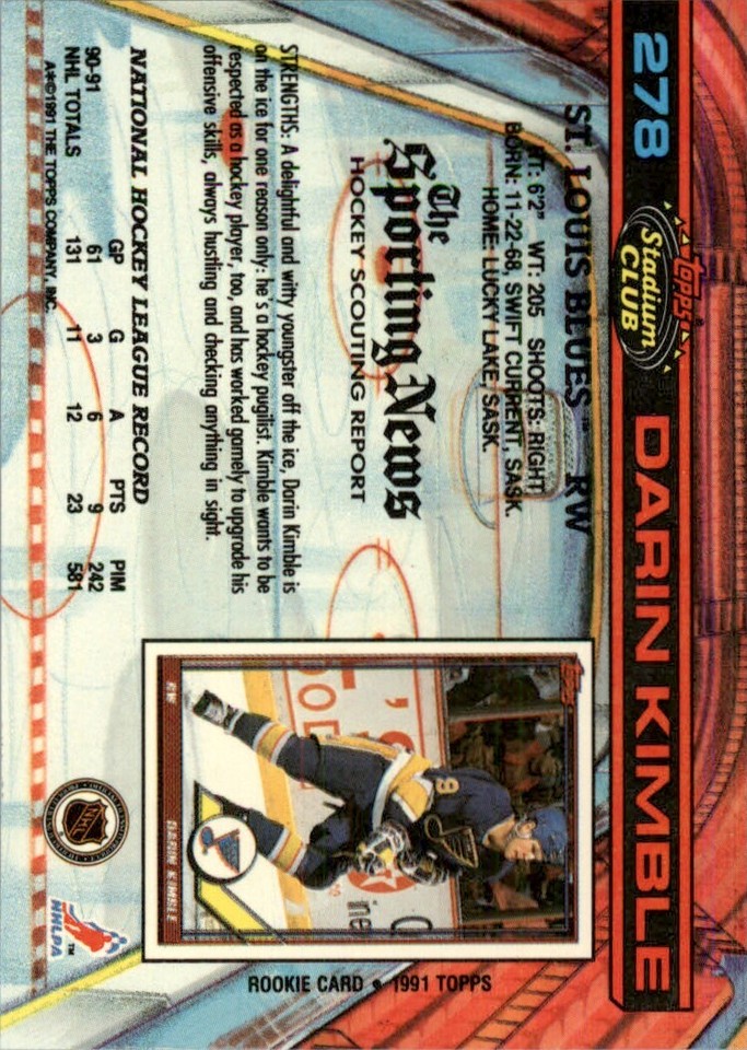 1991-92 Stadium Club NHL Darin Kimble #278 | eBay