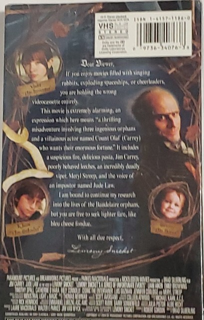 Lemony Snickett's A Series Of Unfortunate Events (VHS, 2004) for sale ...