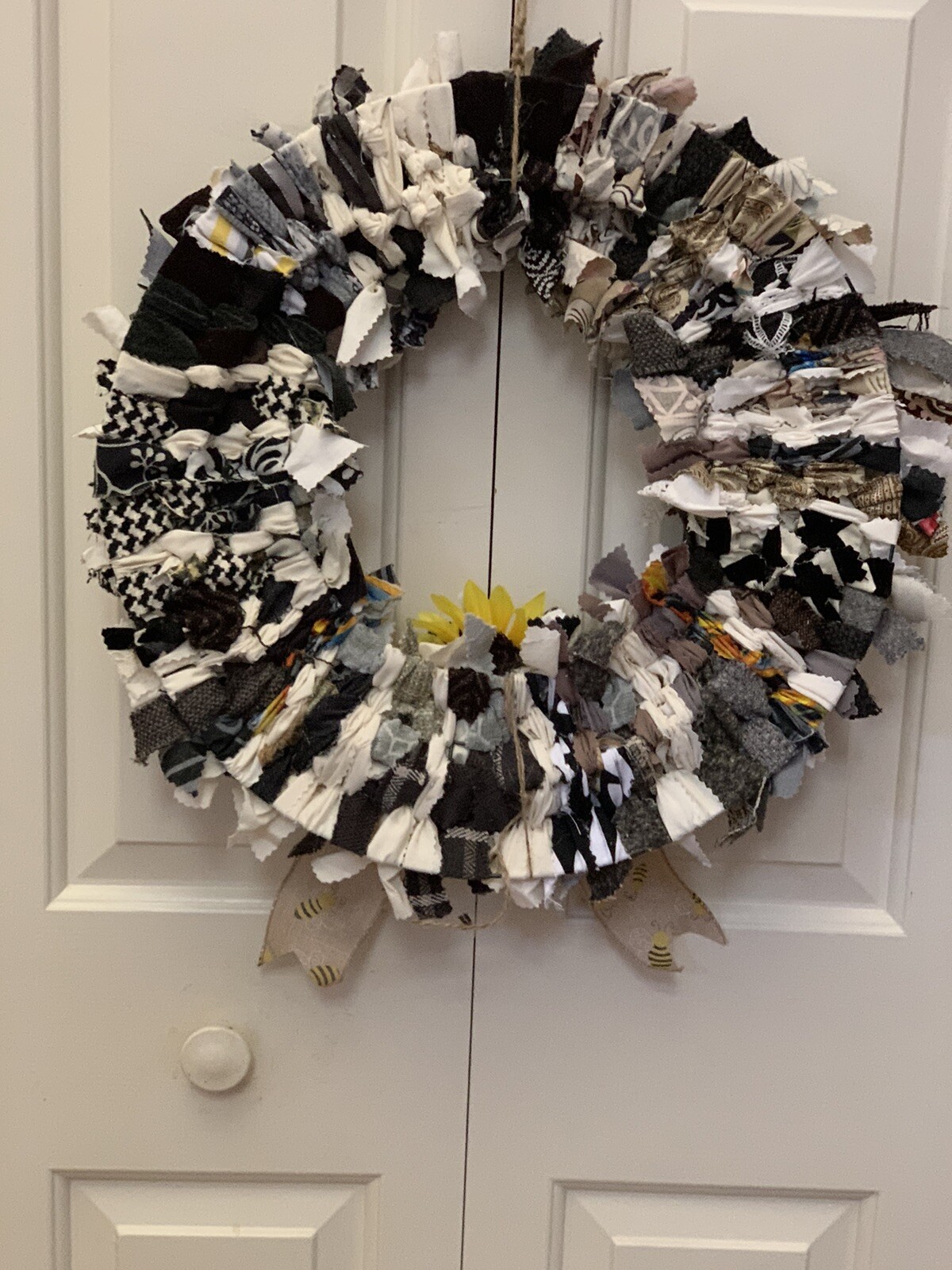 Handmade Rag Wreath 16-inch Country Farmhouse Rustic Hearts Bow ...