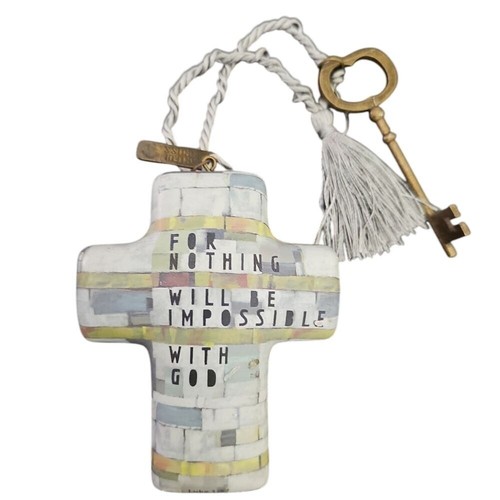 Inspirational Cross Ornament with Key Charm 'For Nothing Will Be ...