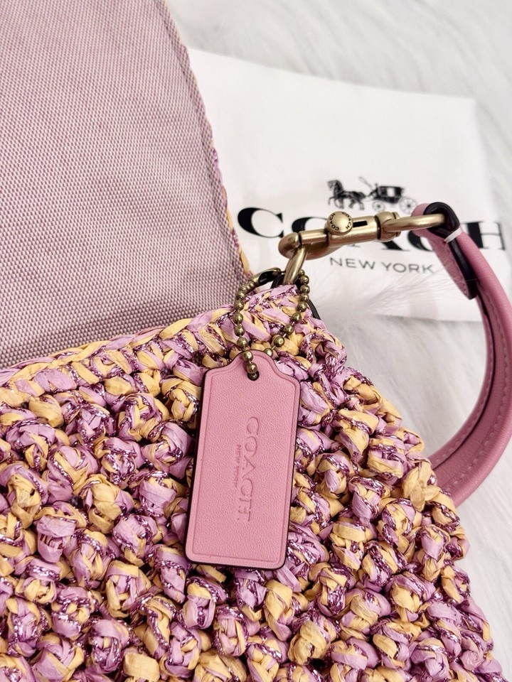NWT Coach Soft Straw & Smooth Leather Tabby Shoulder Bag CH732 In Pink ...