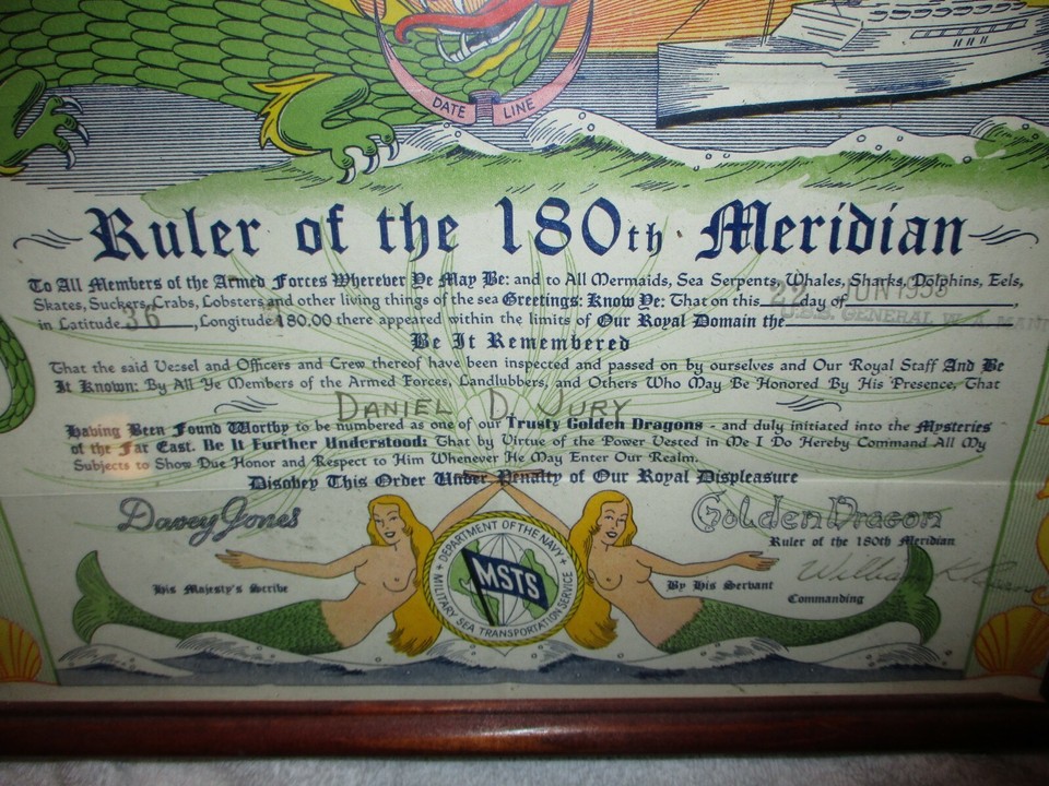 Framed 1953 Domain of the Golden Dragon Ruler of the 180th Meridian ...