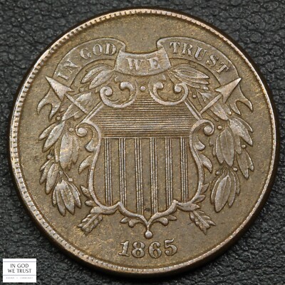 1865 Fancy 5 Copper Two Cent Piece 2C | eBay