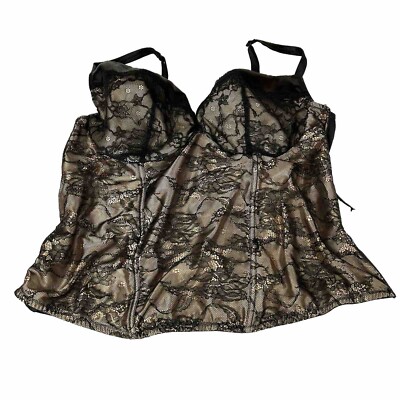 Cacique Bustier Corset Bra Top Plus Size 26/28 Beige Black Floral Lace ...