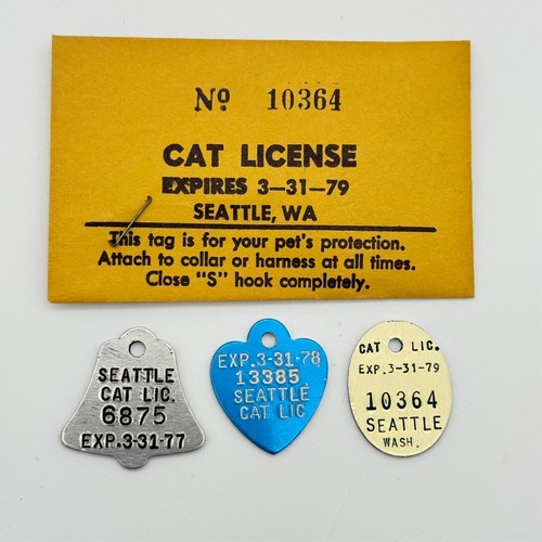 Vintage 1977-79 Lot of 3 Seattle WA Cat Tag License Tax Registration ...