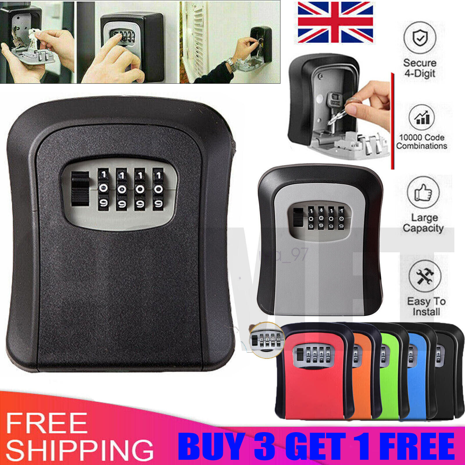 Wall Mounted Key Safe 4 Digit Combination Key Safe Outdoor Security Key ...