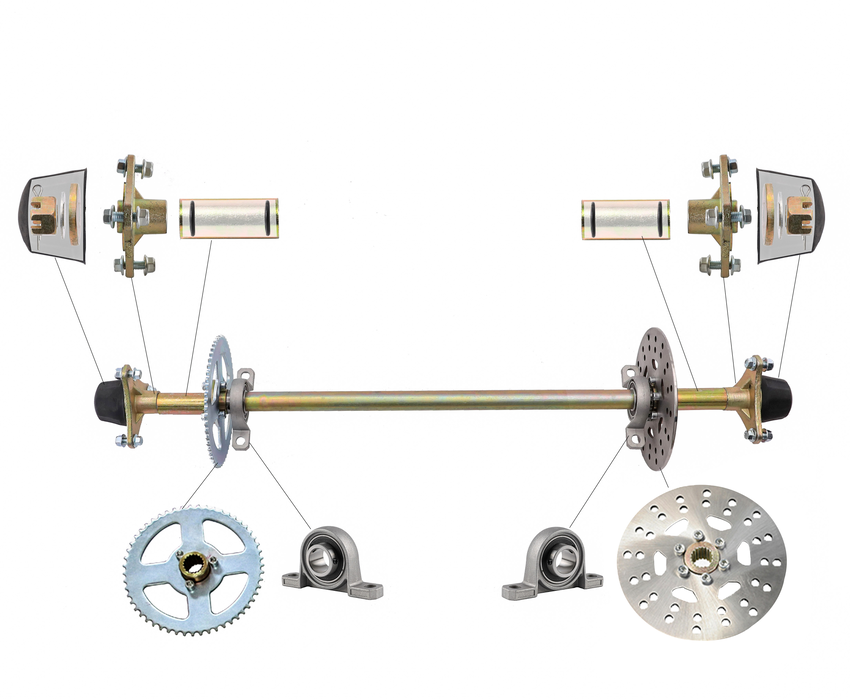 44" 32"29" Go Kart Rear Live Axle Kit, Sprocket & Hub, Brake Assembly ...