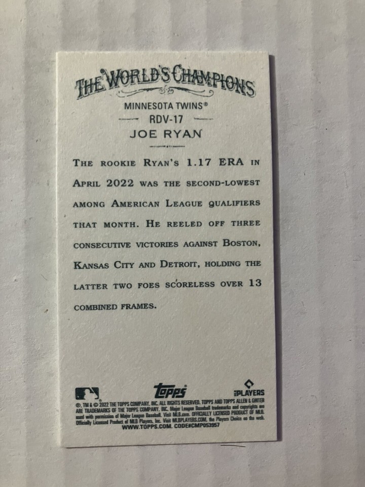 2022 Topps Allen & Ginter Joe Ryan Rookie Card Variation #RDV-17 | eBay