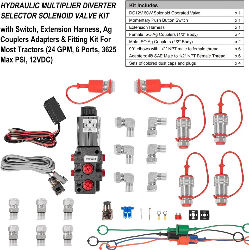Hydraulic Multiplier Selector Diverter Solenoid Valve w/ Switch & Ag ...