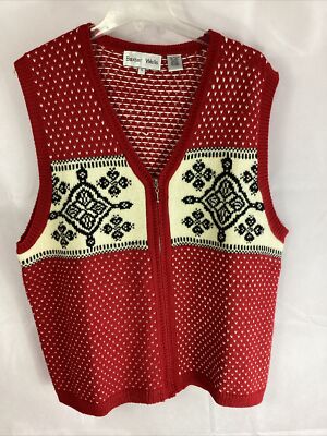 Vintage Baxter & Wells Womens Vest Red White Full Zip Size XL Acrylic ...