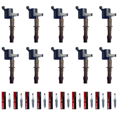 Set of 10 Motorcraft SP509 Spark Plugs + 10 DG521 Brown Boot Ignition ...