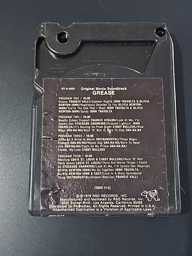 1978 GREASE Original Movie Soundtrack 8 Track Tape OLIVIA NEWTON JOHN ...